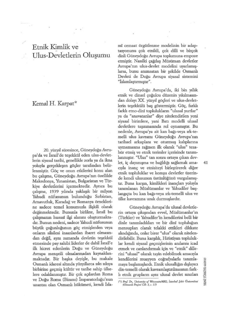 Kemal Karpat, Etnik Kimlik Ve Ulus Devletlerin Oluşumu | PDF