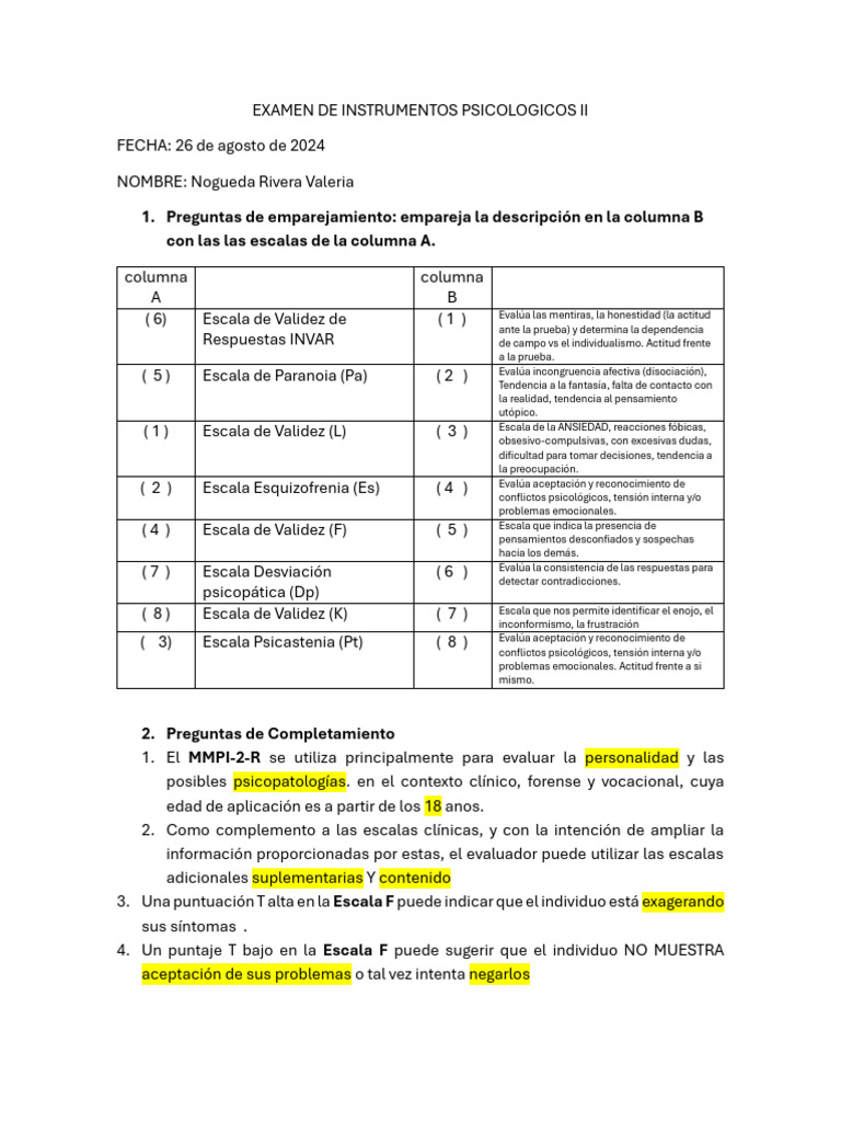 Examen de Instrumentos Psicologicos Ii Sin Respuestas | PDF | Depresión ...