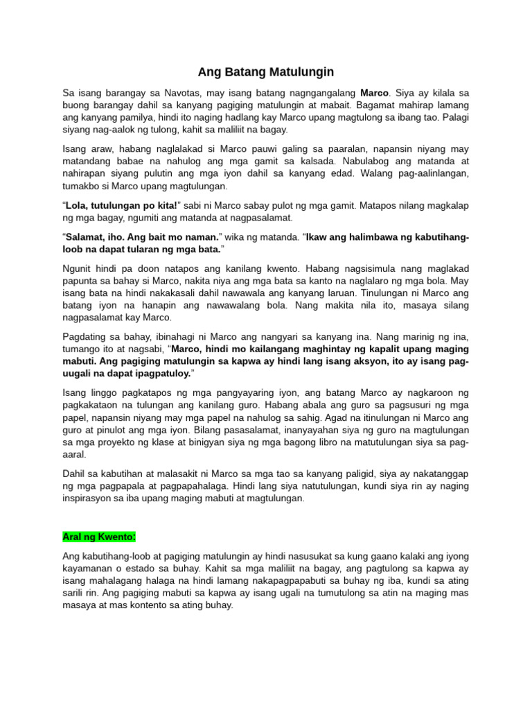 Ang Batang Matulungin | PDF