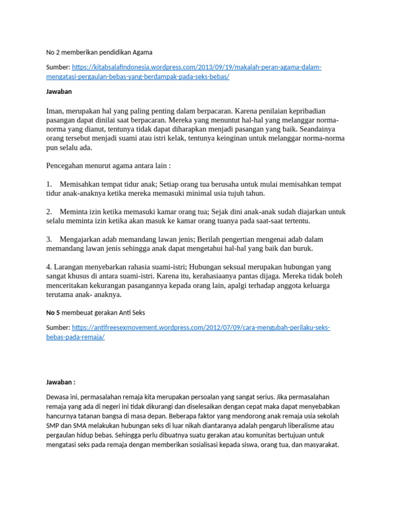 Solusi No 2 Dan 5 Dalam Upaya Menghentikan Seks Bebas Pada Remaja | PDF