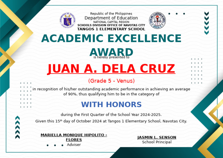 Academic Excellence Award 2024-2025 | PDF