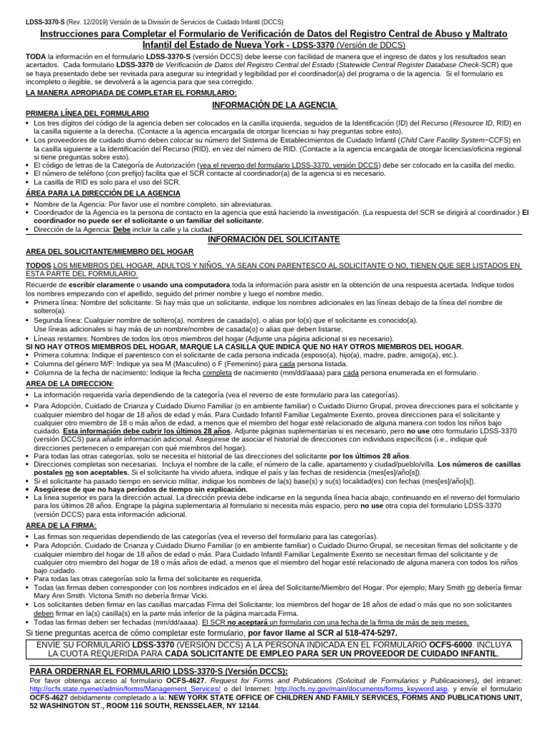 Instrucciones Formulario LDSS-3370-S | PDF | Abuso infantil | Cheque