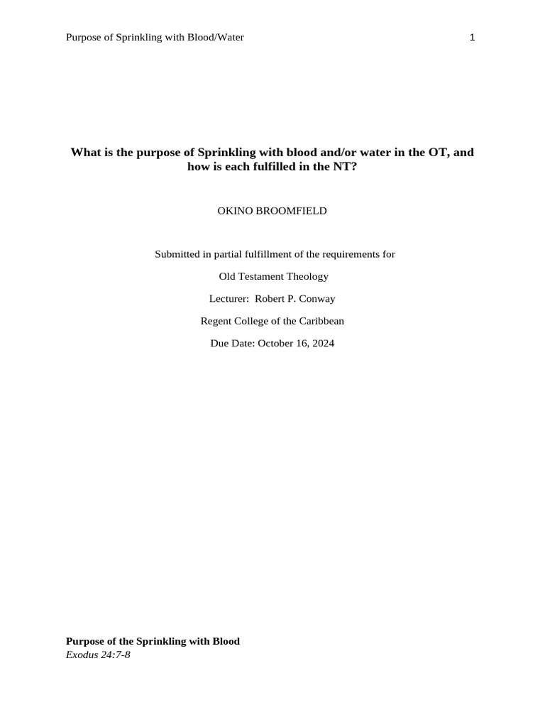 What Is The Purpose of Sprinkling With Blood and - or Water in The OT ...