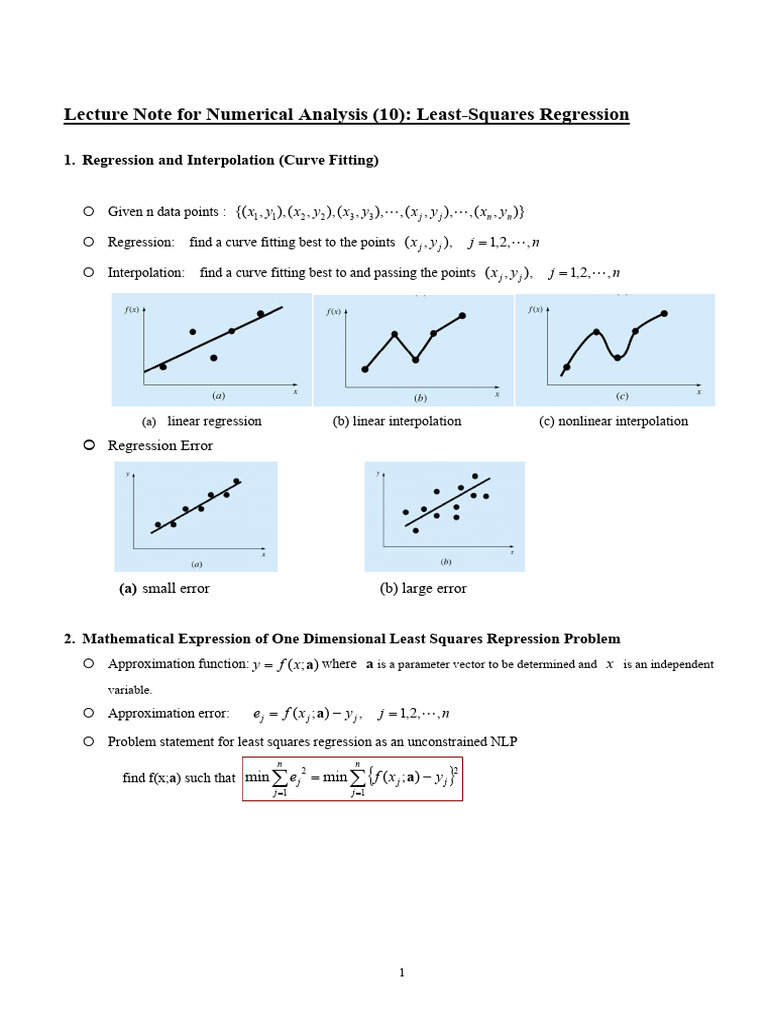 Lecture Note 10 Curve Fitting Least Squares Regression Pdf Regression Analysis Least Squares