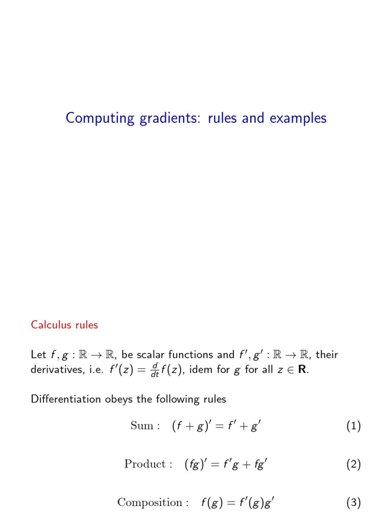 CS5100 w2 Computing Gradients | PDF | Derivative | Gradient CS5100 w2 Computing Gradients | PDF | Derivative | Gradient