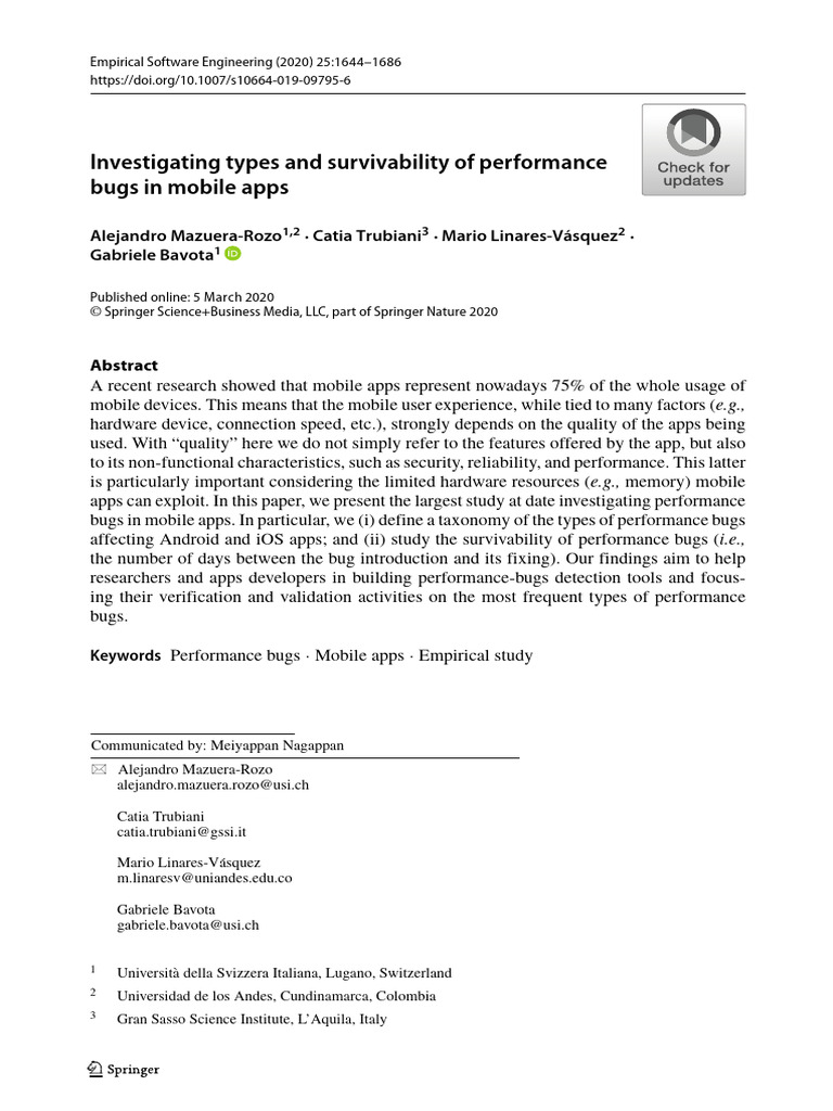 Investigating Types and Survivability of Performance Bugs in Mobile ...