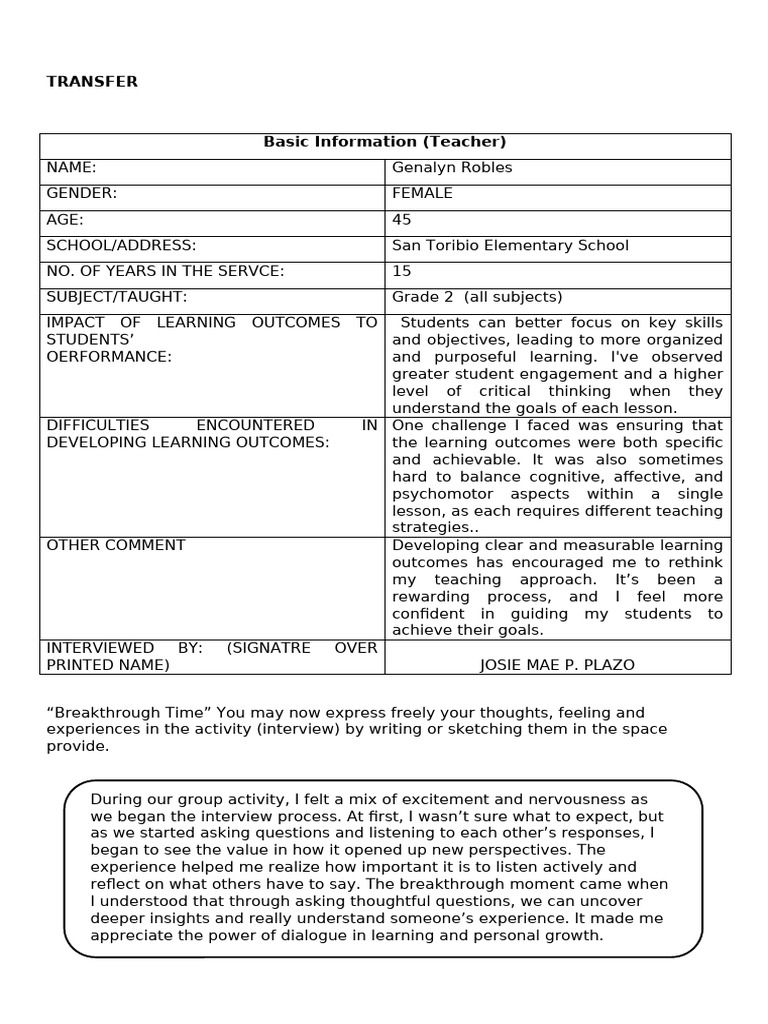 TRANSFER - Docx Vidal | PDF | Learning | Thought