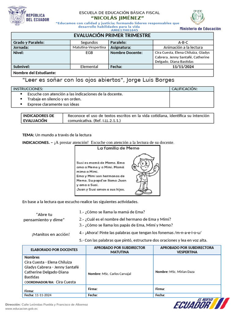 2dos Eva 1er - Trim Lectura | PDF | Aprendizaje