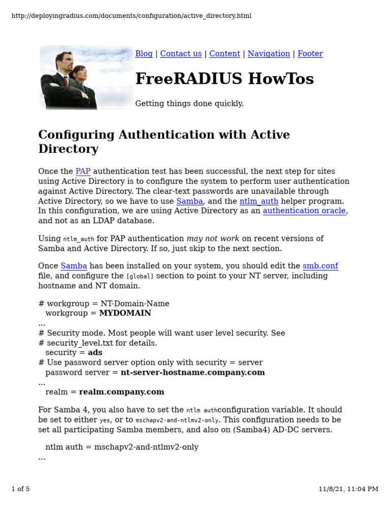 FreeRADIUS Active Directory Setup | PDF | Radius | Active Directory