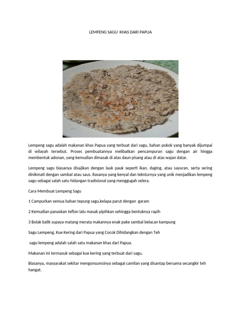 Lempeng Sagu Khas Papua: Resep & Cita Rasa | PDF