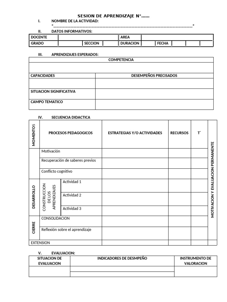 Modelo Sesion de Aprendizaje N | PDF