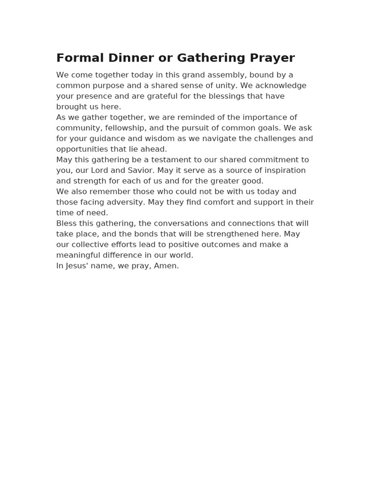 Formal Dinner or Gathering Prayer | PDF | Religion & Spirituality