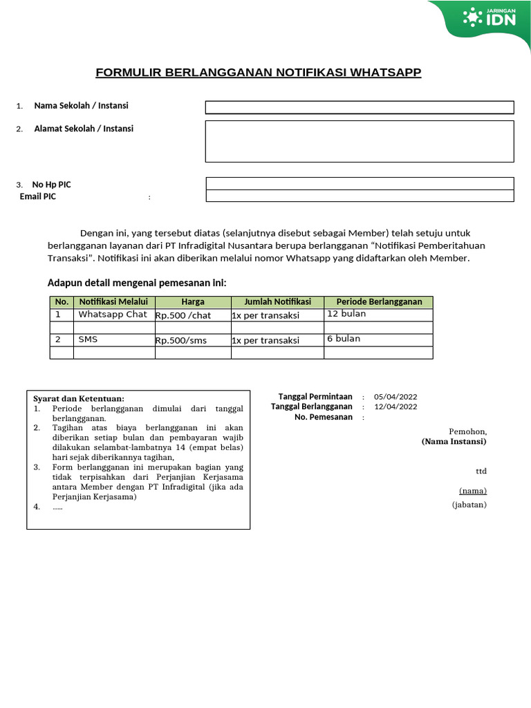 Form Berlangganan Notifikasi (IDN) | PDF | Bisnis | Pengelolaan Keuangan & Uang