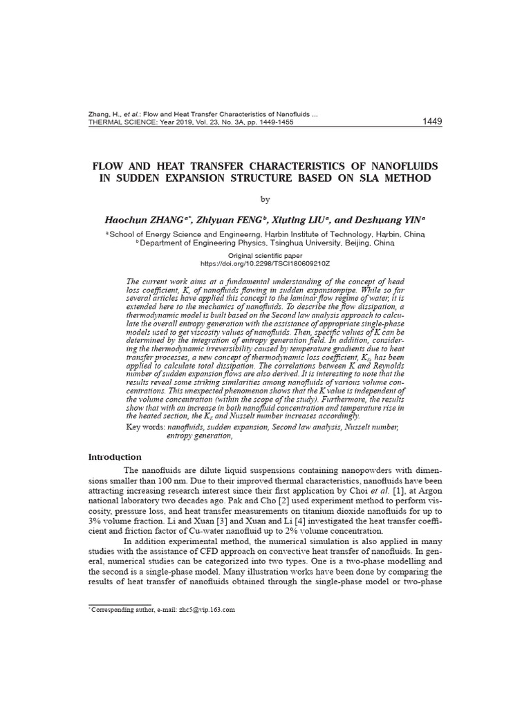 Flow and Heat Transfer Characteristics of Nanofluids in Sudden Expansion Structure Based On Sla ...