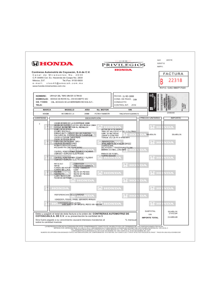 Factura Honda1 | PDF