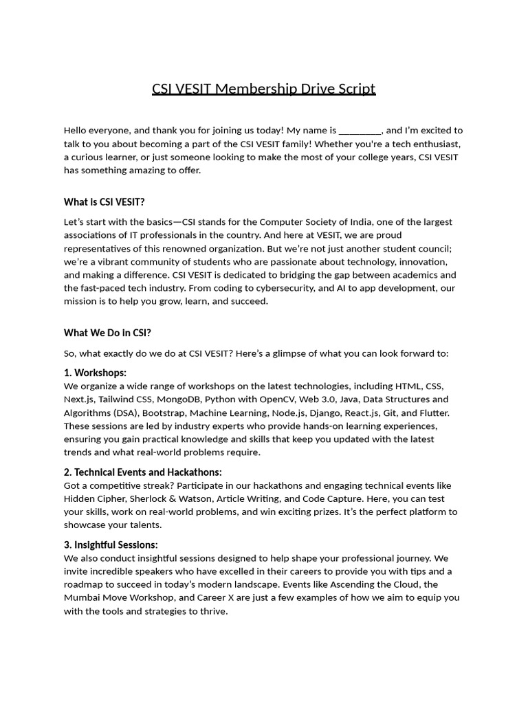 Membership Drive Script | PDF | Computing