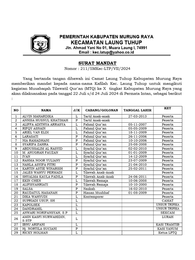 Surat Mandat MTQ X 2024 Ok | PDF