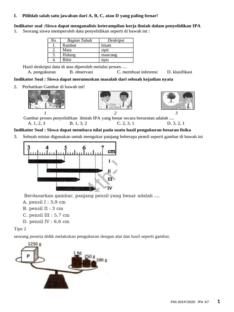 Soal Pas Ipa Kelas 7 Sem 1 | PDF
