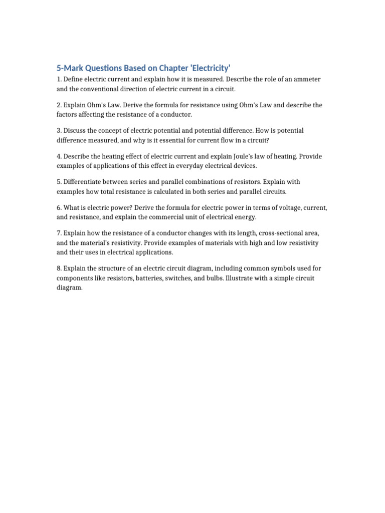 Electricity 5 Mark Questions | PDF
