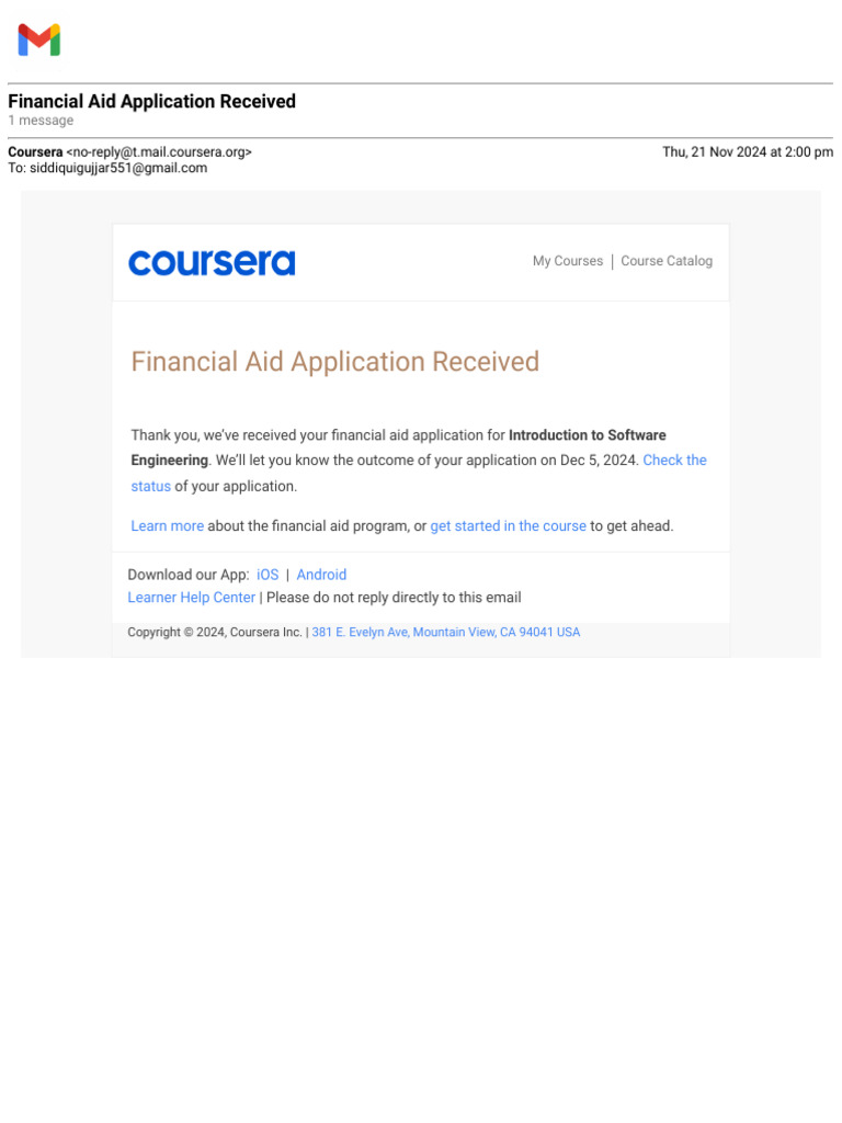 Gmail - Financial Aid Application Received | PDF | Business | Finance & Money Management