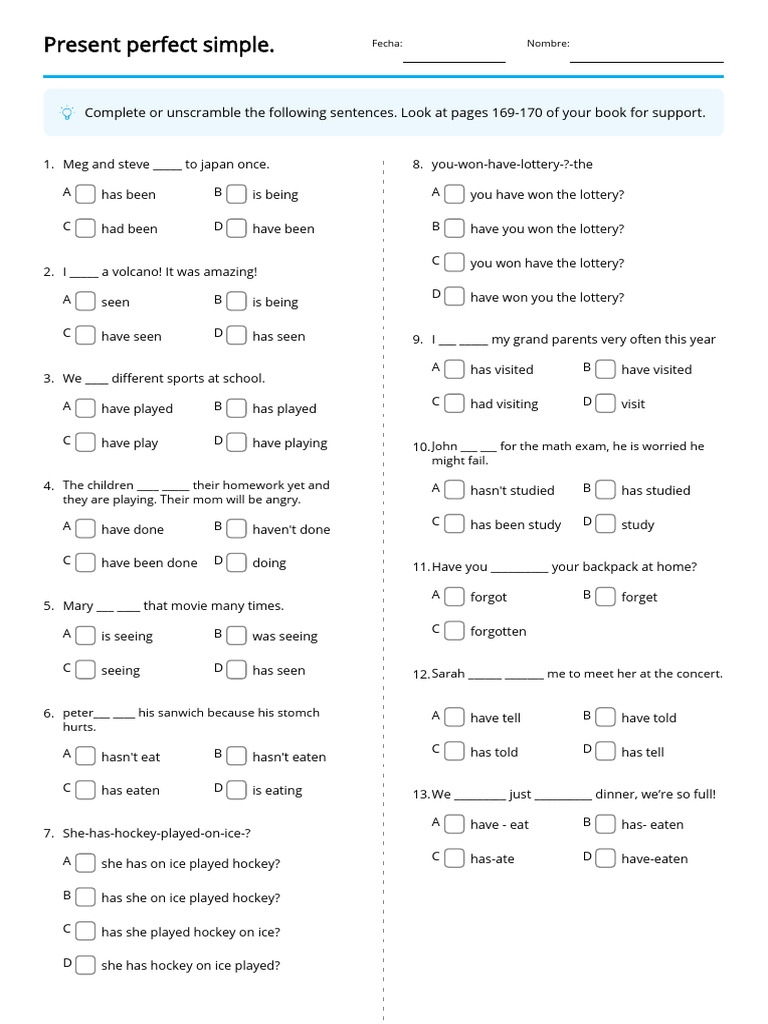 Present Perfect Simple Exercise | PDF | Language Arts & Discipline