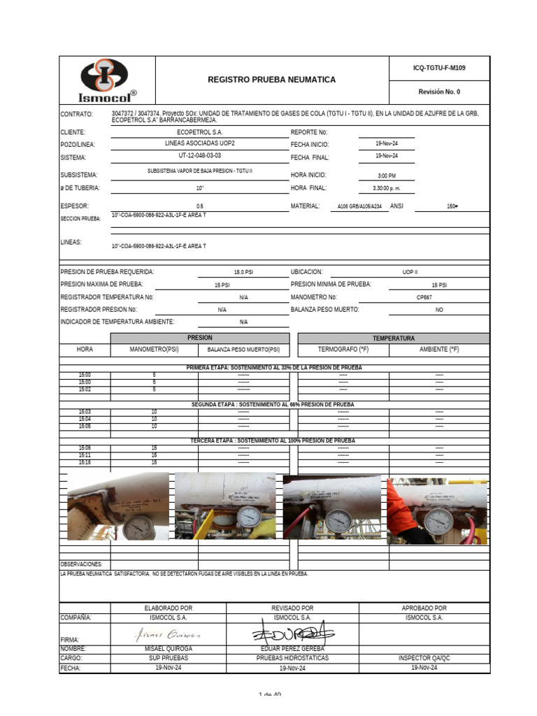 Icq Tgtu-F-M109 r0 Registro Prueba Cascostas | PDF | Presión ...