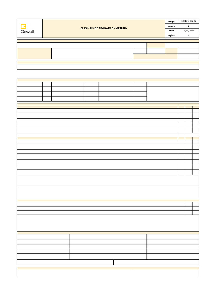 Hsse-Pr-Chl-41 Check List de Trabajo en Altura | PDF | Andamio