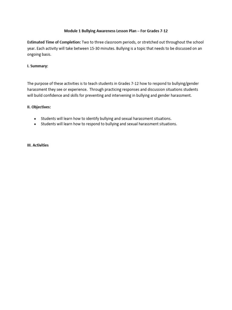 Bullying Lesson Plan For 7-12 Module 5 | PDF | Bullying | Cyberbullying