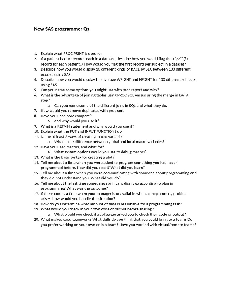 Essential SAS Programming Interview Questions | PDF