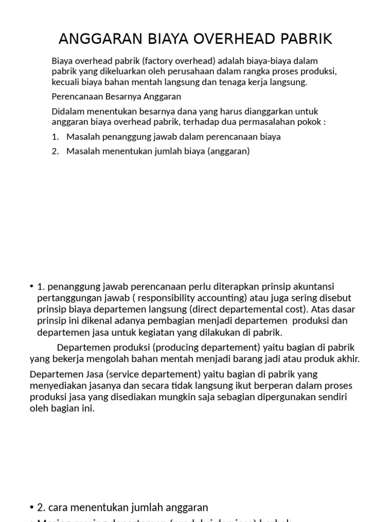 Anggaran Biaya Overhead Pabrik | PDF
