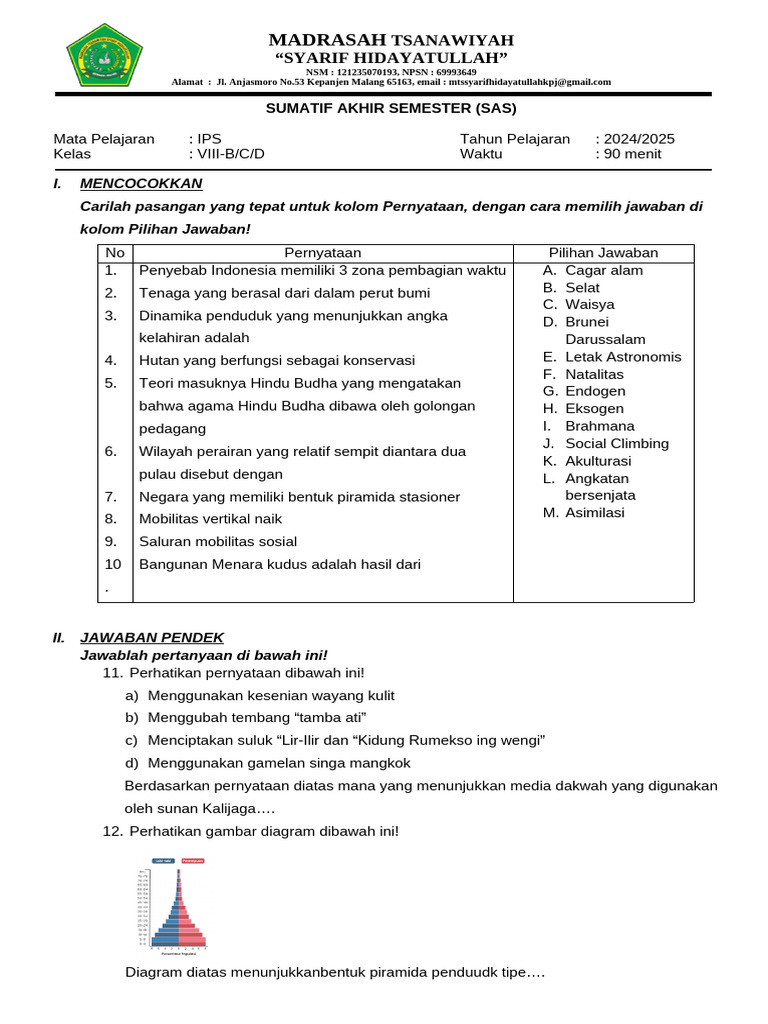 Soal Pas Ganjil 2024-2025 (Nama Mapel) | PDF