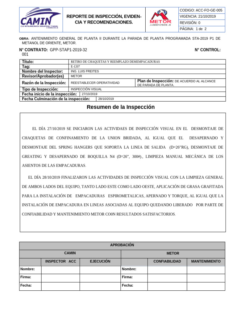 Acc-Fo-Ge-005 Reporte de Inspección, Evidencia y Recomendaciones Rev.0 ...