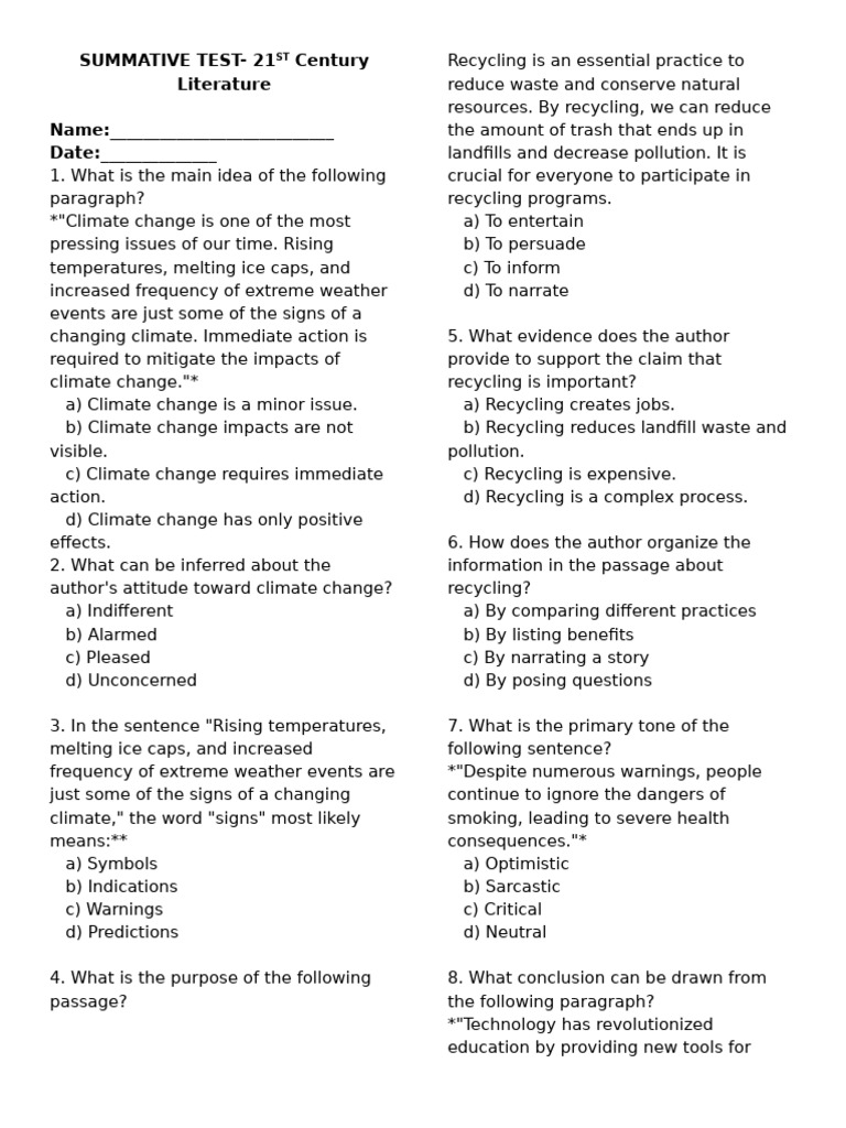 SUMMATIVE TEST - Literature | PDF | Diet (Nutrition) | Diet & Nutrition