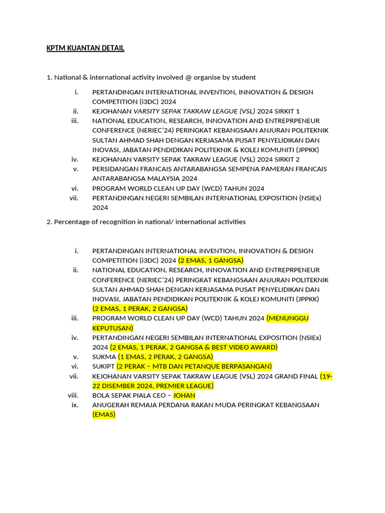 KPTM Kuantan Kemenangan | PDF