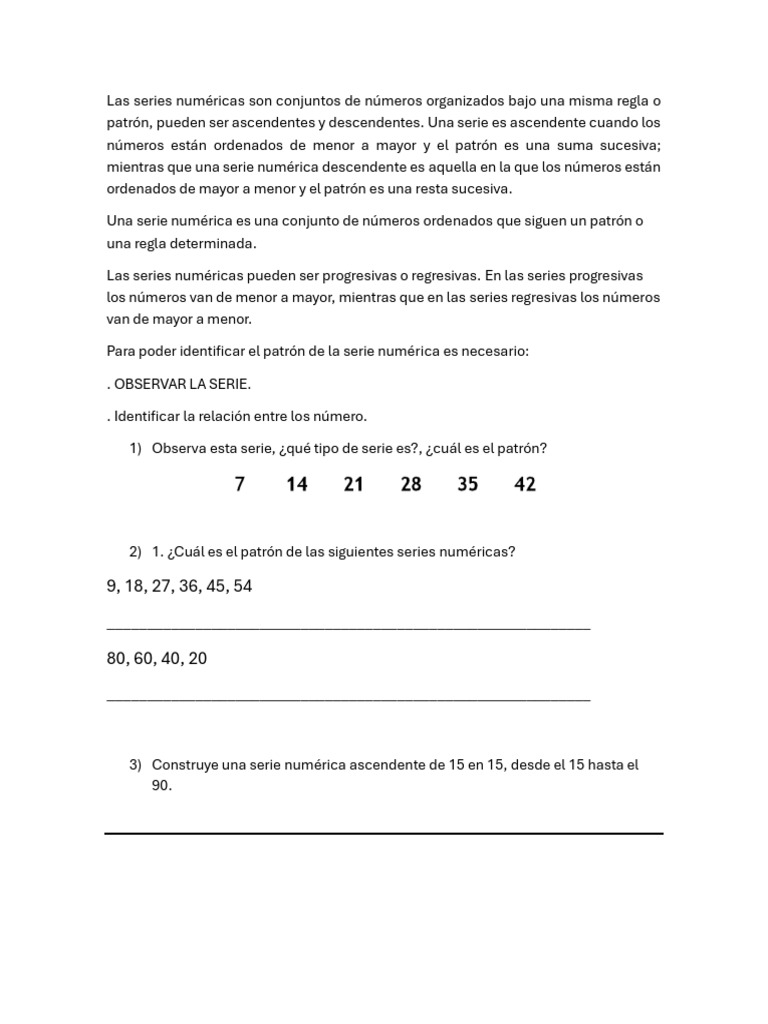 Series numéricas para primaria | PDF