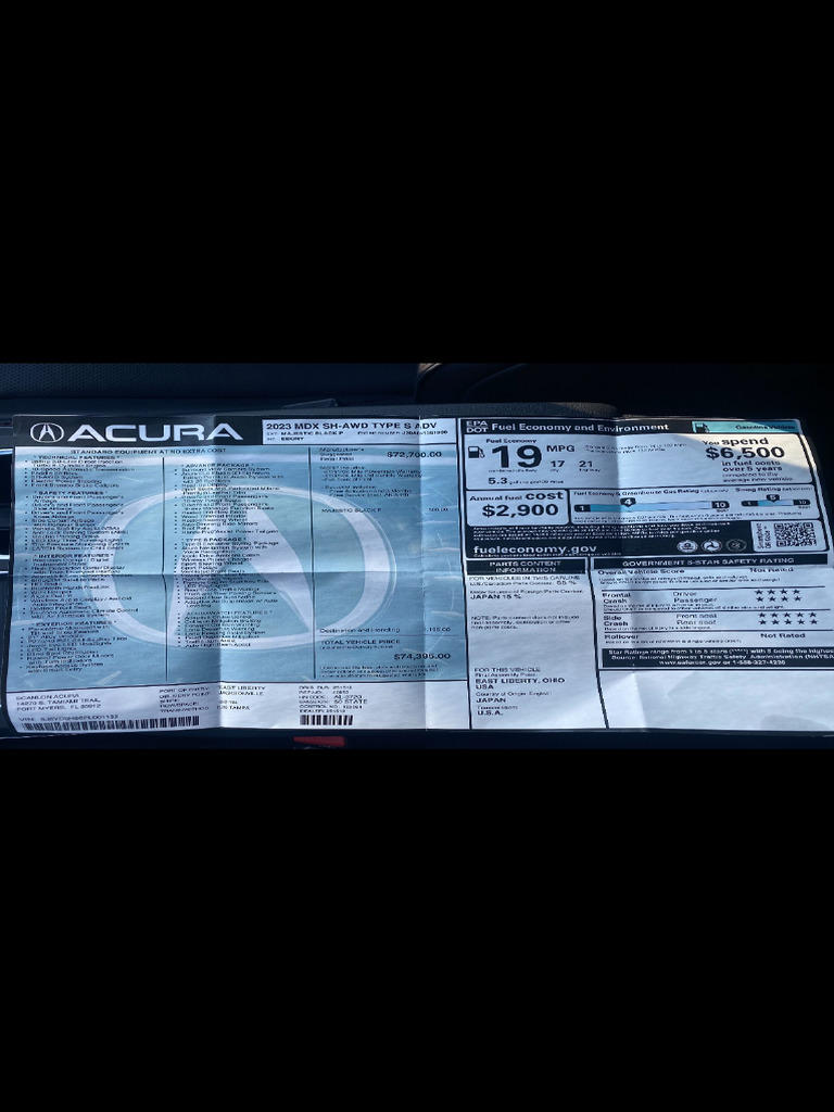 Acura MDX Type S Advance Windows Sticker | PDF