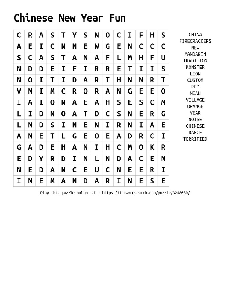 Grade 2 - Chinese New Year Word Search | PDF