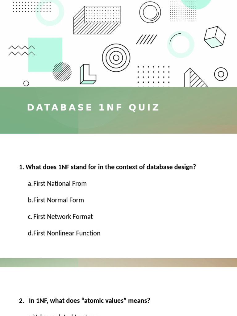 Database 1NF Quiz | PDF
