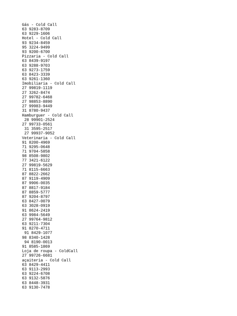 Cold Call Contact List by Industry | PDF