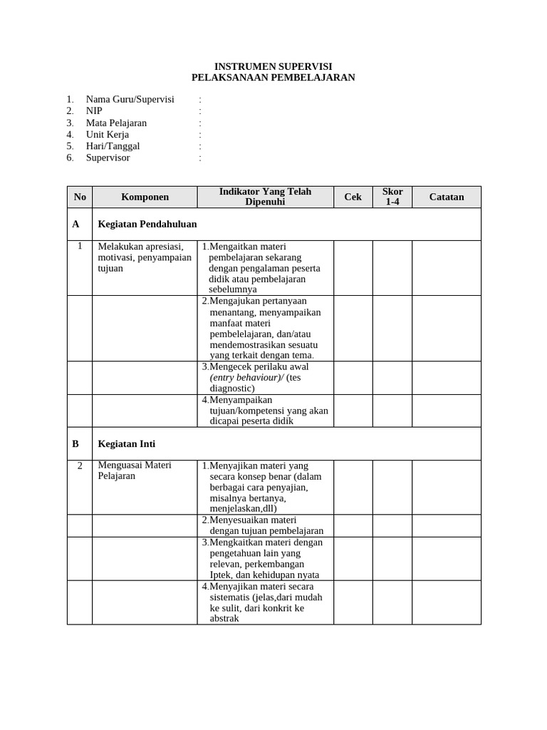 Instrumen Supervisi Final | PDF