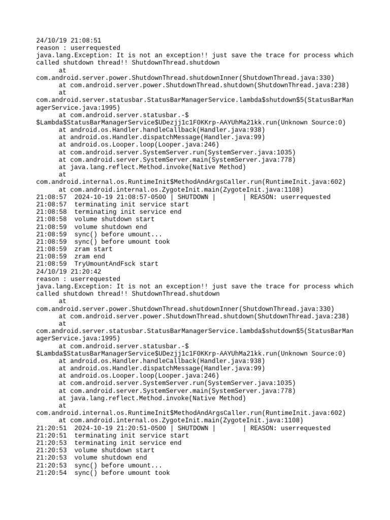 Android Shutdown Process Trace Logs | PDF | Java (Programming Language) | Object Oriented ...