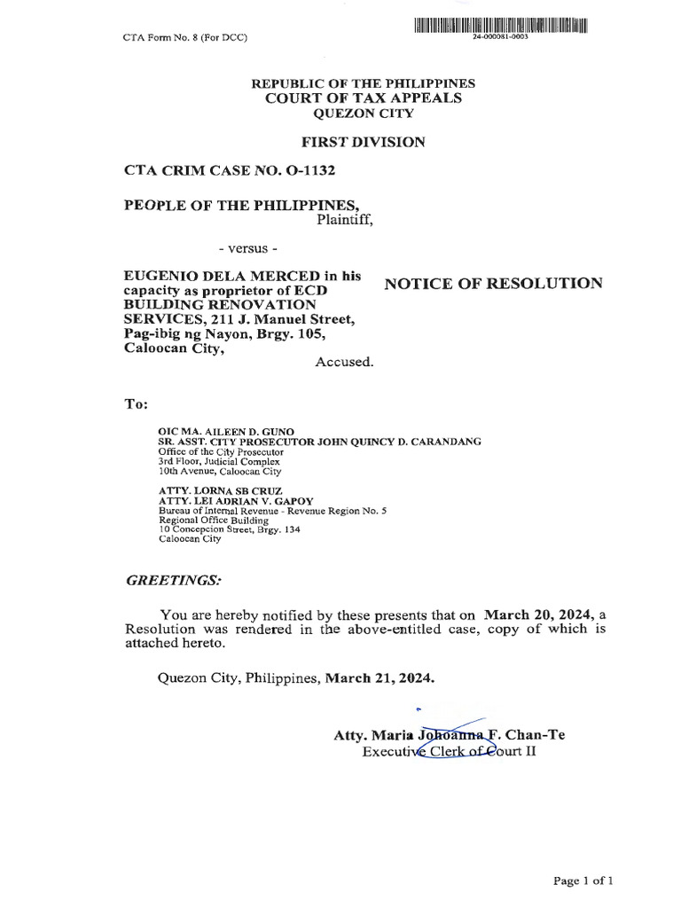 Cta 1D Co 01132 R 2024mar20 VTC | PDF | Statute Of Limitations ...