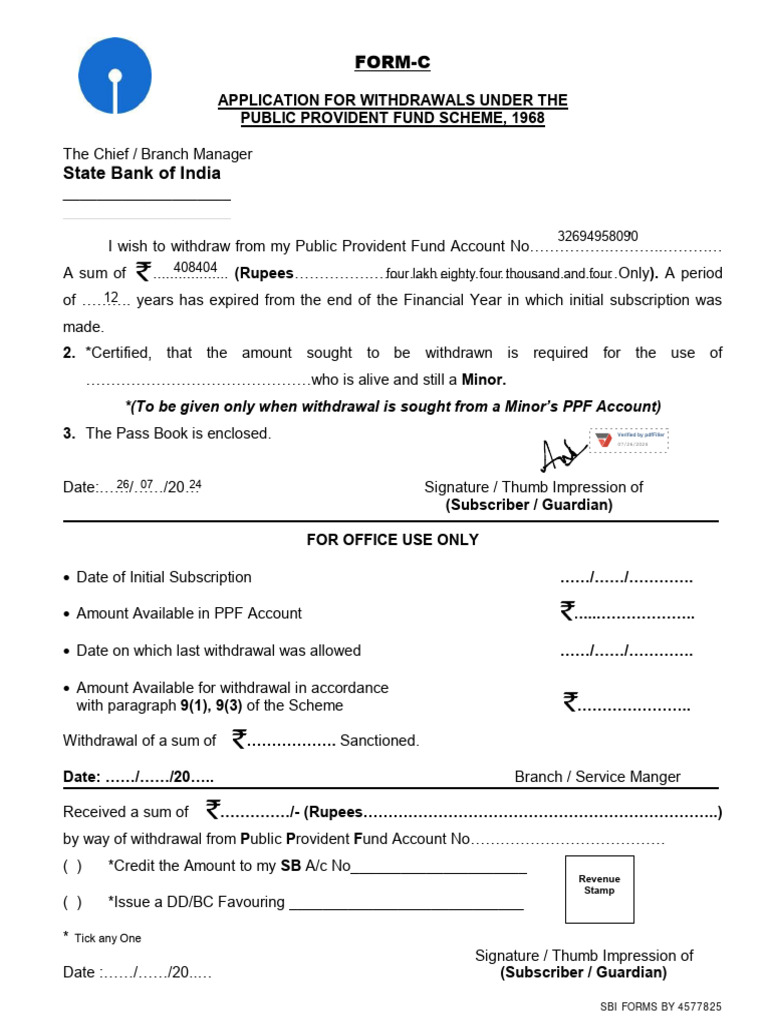 Form-C - (PPF Withdrawal) | PDF | Welfare State | Personal Finance