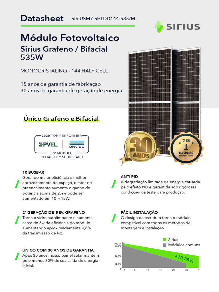 Datasheet Modulo Sirius Grafeno Bifacial 535w 144 Halfcell | PDF | Fenômenos físicos ...