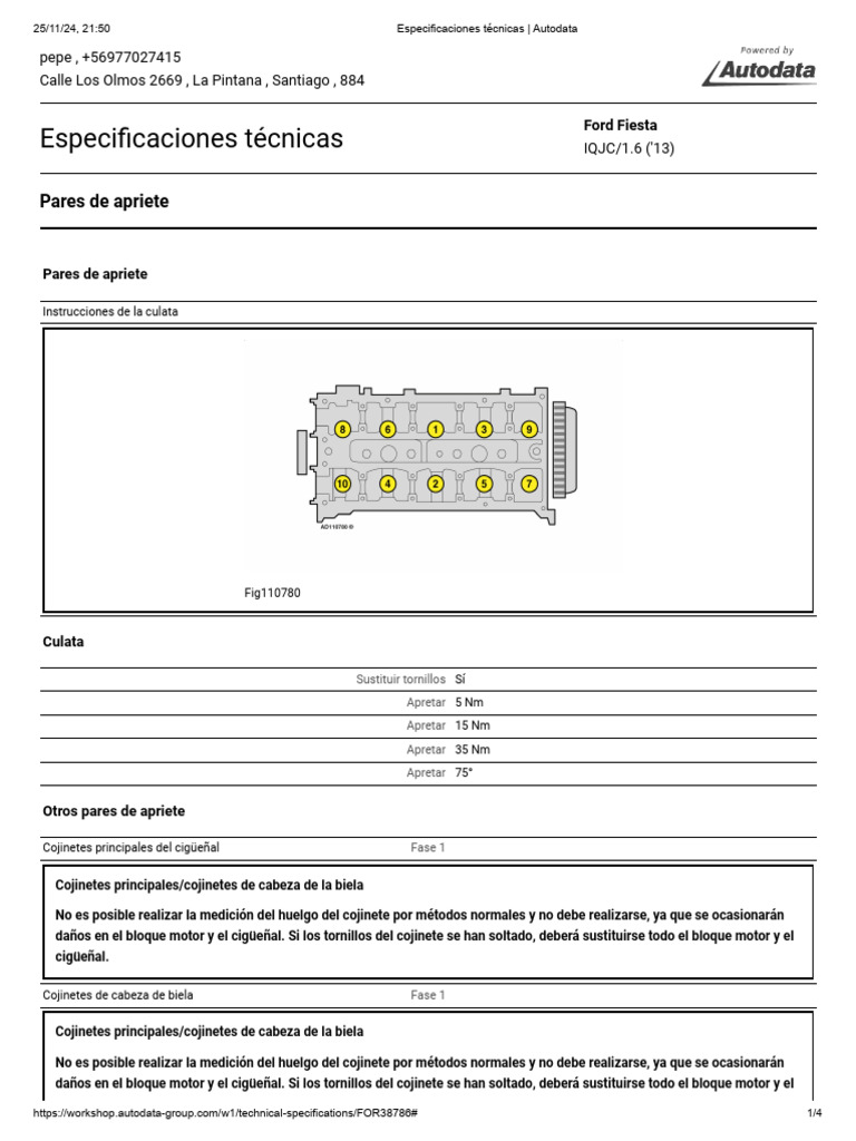 Torque Motor Ford Fiesta 1.6 | PDF | Tornillo | Sistema de freno ...