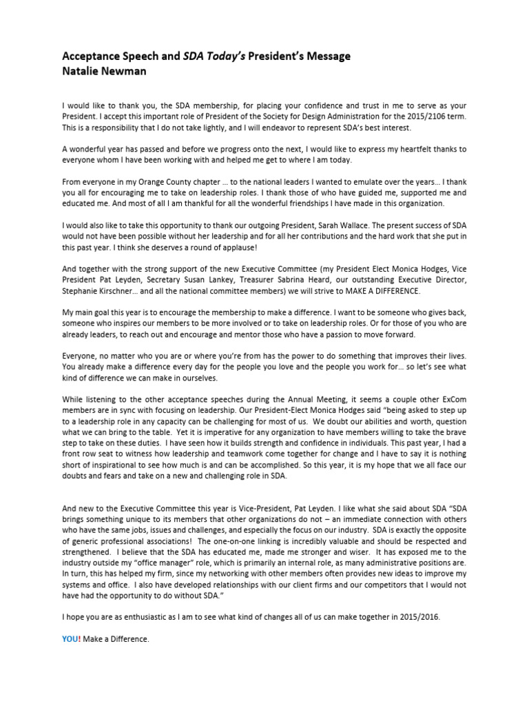 President Acceptance Speech | PDF | Business