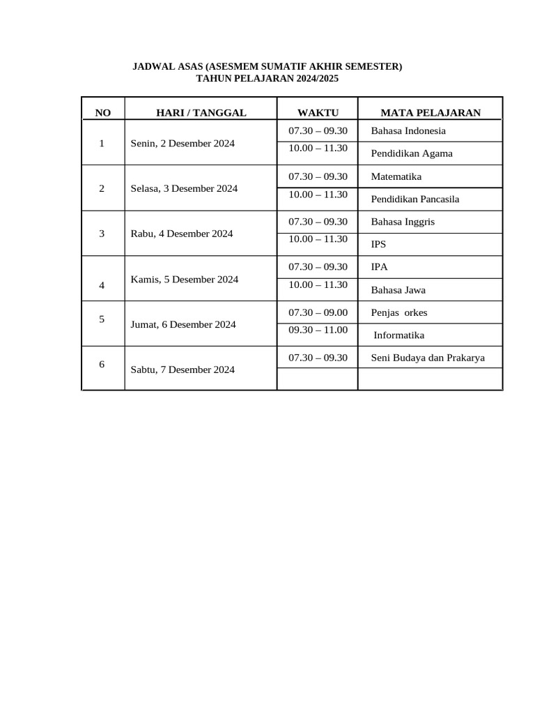 Jadwal Asas | PDF