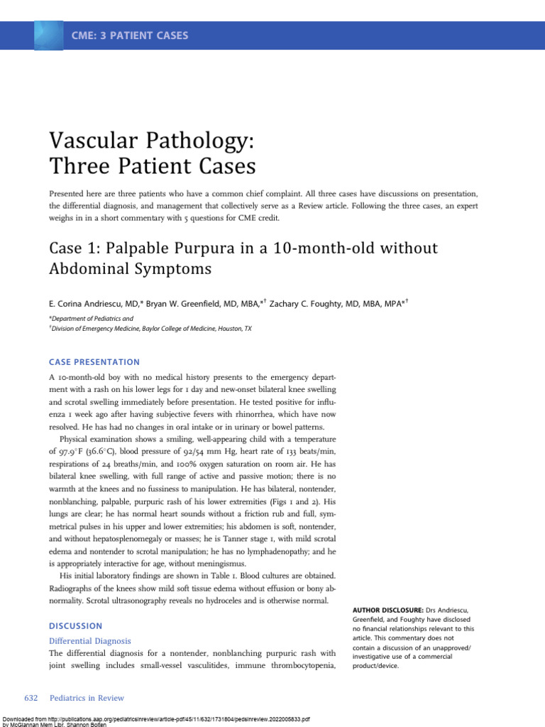 Vascular Pathology - Case 1 | PDF | Edema | Causes Of Death