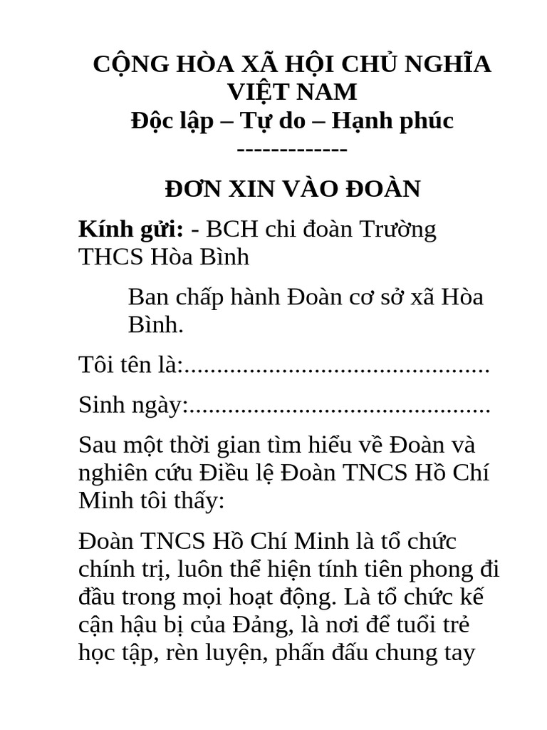 Don Xin Vao Doan 1 | PDF