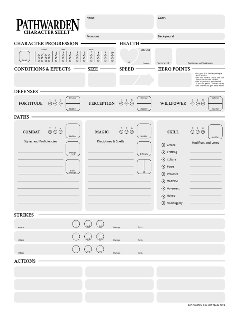 Pathwarden Raven Haunts, Ghost Spark Character Sheet OEF, 2024 05 | PDF | Role Playing Games ...